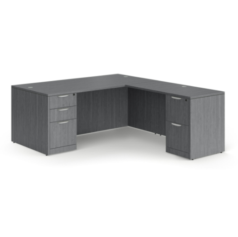 L-Shape Desk with Double Drawer Pedestal - Classic Laminate Series ...